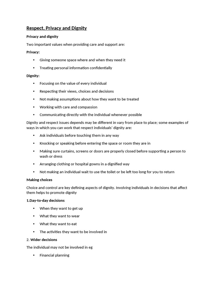Respect, Privacy and Dignity | PDF | Risk | Caregiver