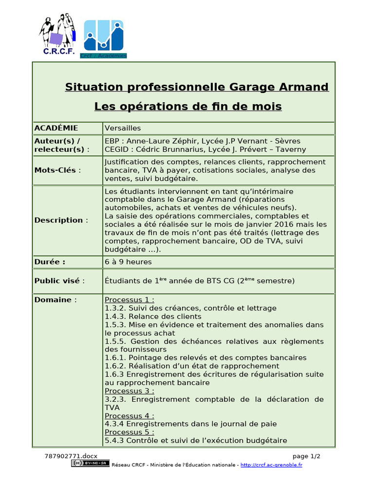 Fiche Pedagogique CRCFGarage Armand | PDF