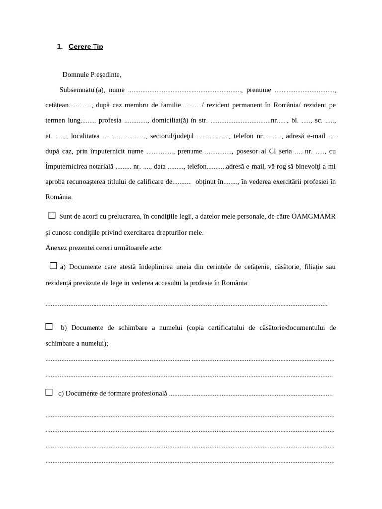 Cerere Recunoastere Titluri Calificare Obtinute in Alte State Membre UE ...