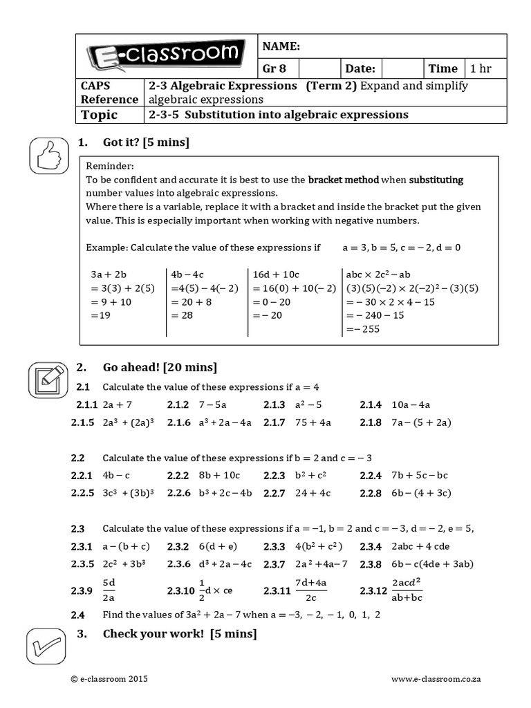 Algebraic-Expressions-Substitution 2-Learners | PDF | Mathematics | Algebra