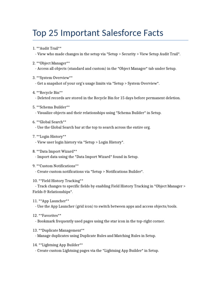 Top 25 Important Salesforce Facts Pdf