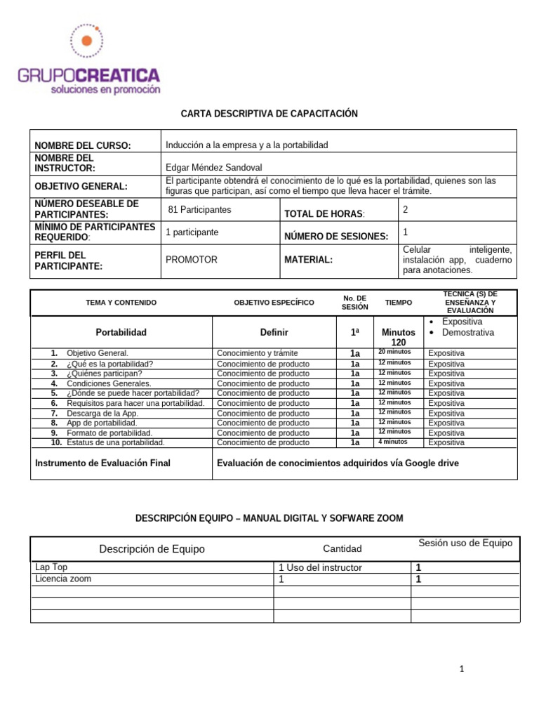 1 Carta Descriptiva | PDF