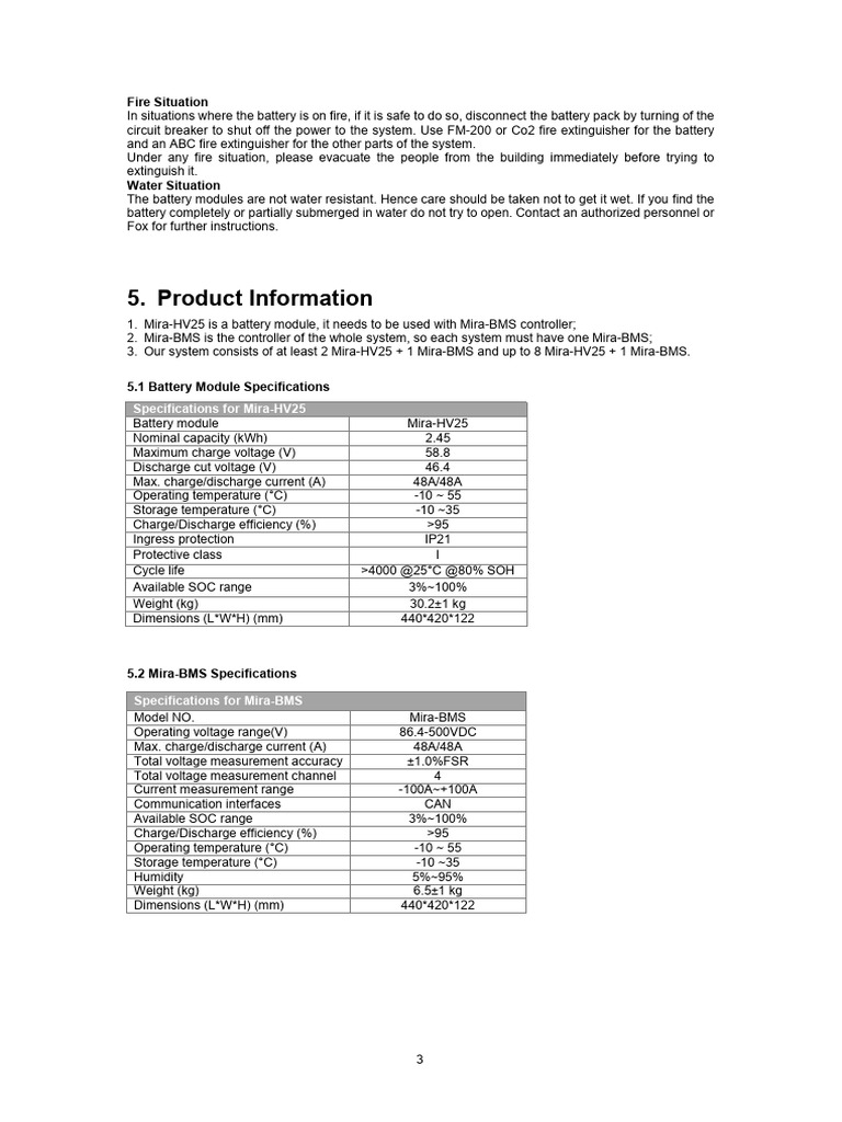 Fox Mira HV25 BMS Specification | PDF