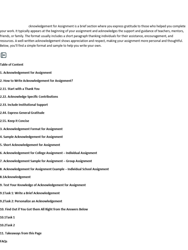 Cknowledgement For Assignment Is A Brief Section Where You Express ...