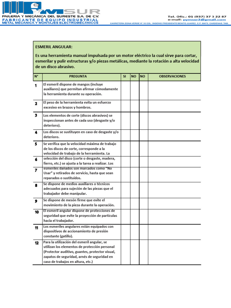 CHECKLIST PULIDORAS PDF Imprimir | PDF