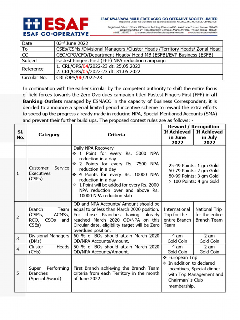 Circular On Fastest Fingers First (FFF) NPA Reduction Campaign ...