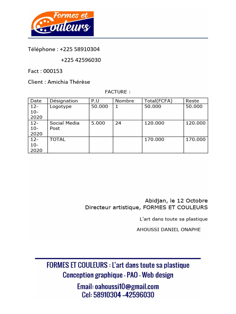 Facture Proforma - Dame Amichia | PDF