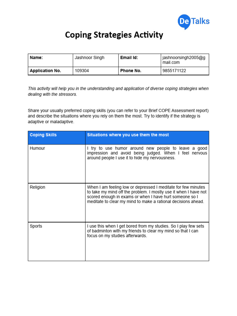 Coping Strategies Activity | PDF