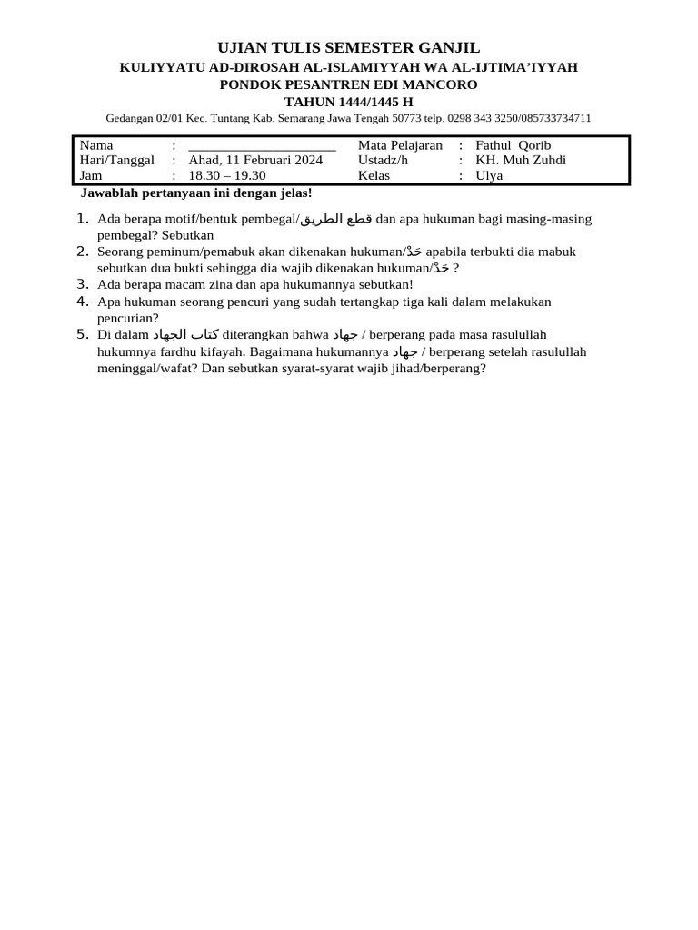 Fathul Qorib Kelas Ulya | PDF