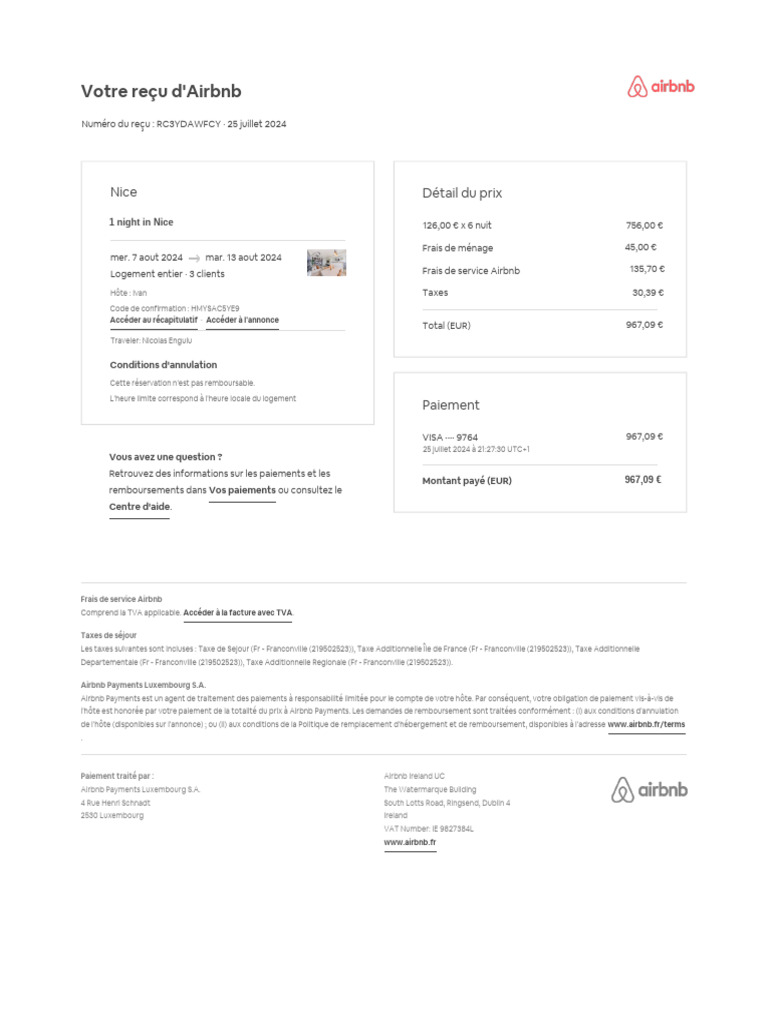 Facture Airbnb | PDF
