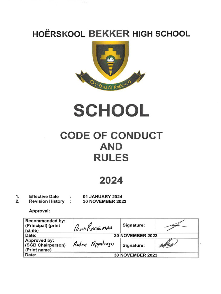 13 School Code of Conduct 2024 | PDF