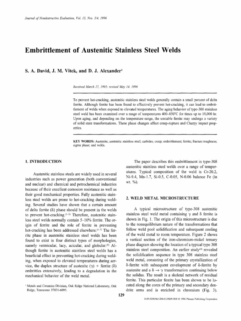 Embrittlement of Austenitic Stainless ST | PDF | Stainless Steel | Steel
