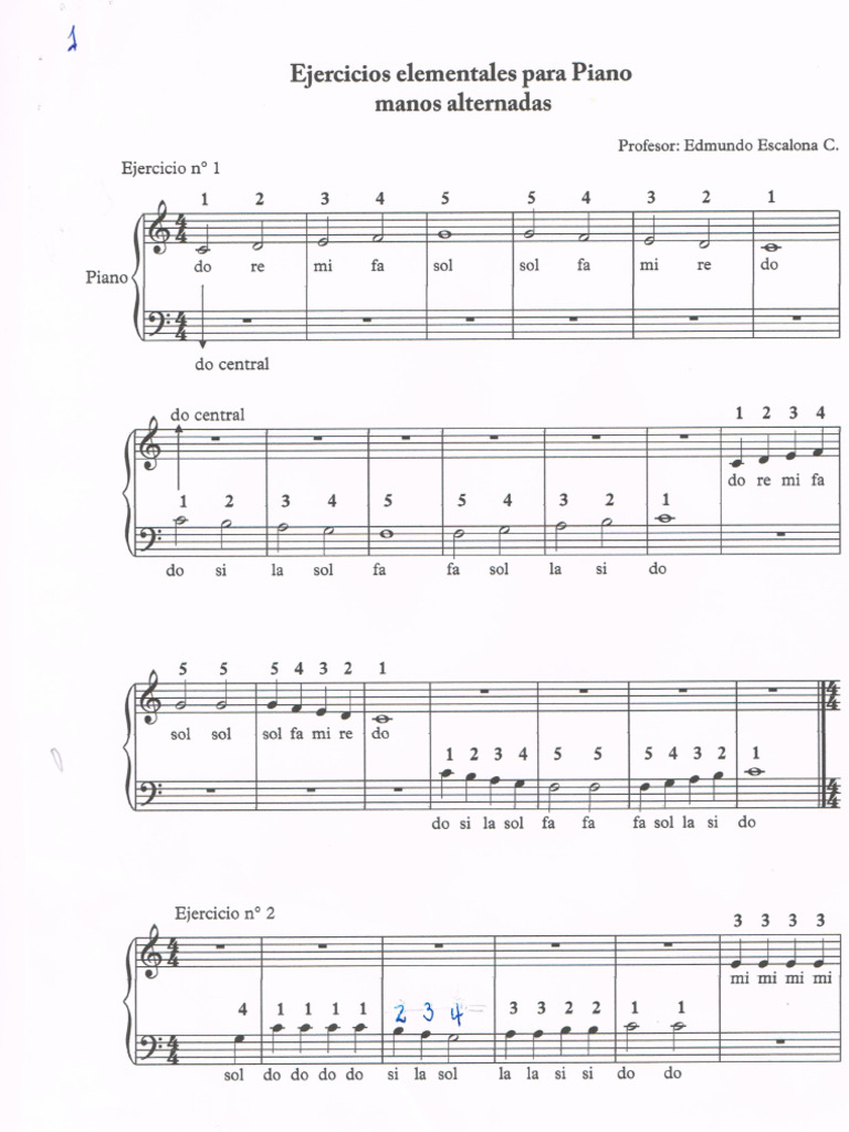 Ejercicios Elementales Con Manos Alternadas Piano | PDF