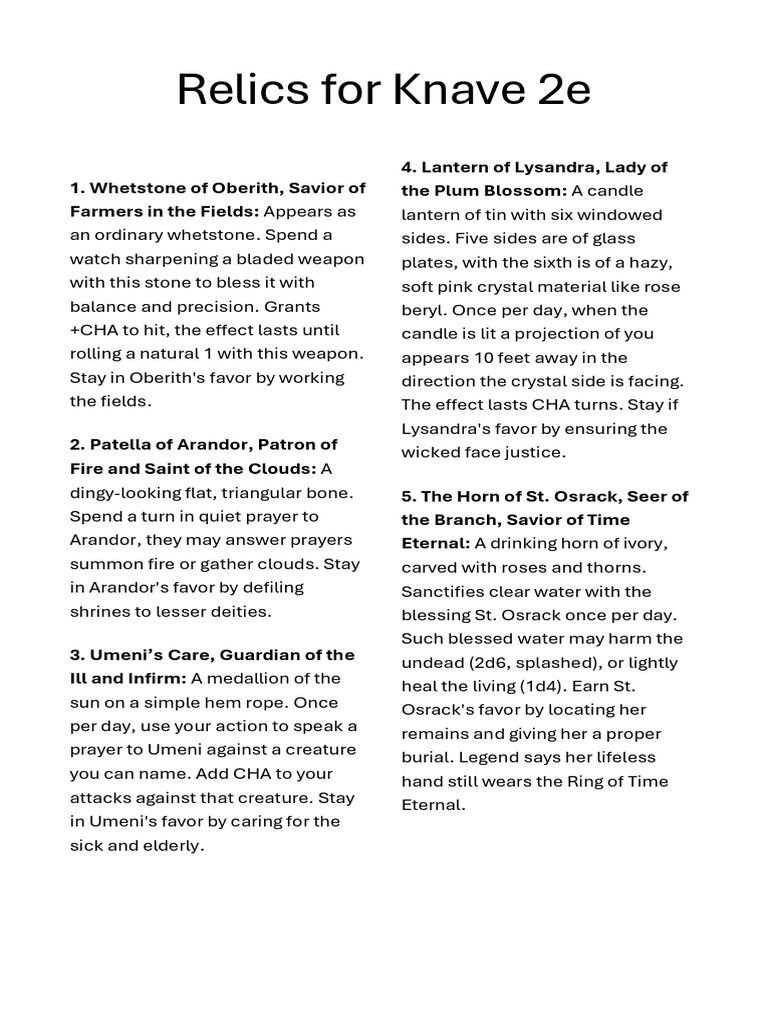 Relics For Knave 2e | PDF