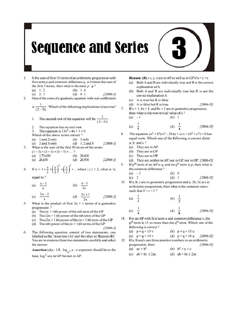 Sequence and Series PDF Pyqs Last 16 Years | PDF