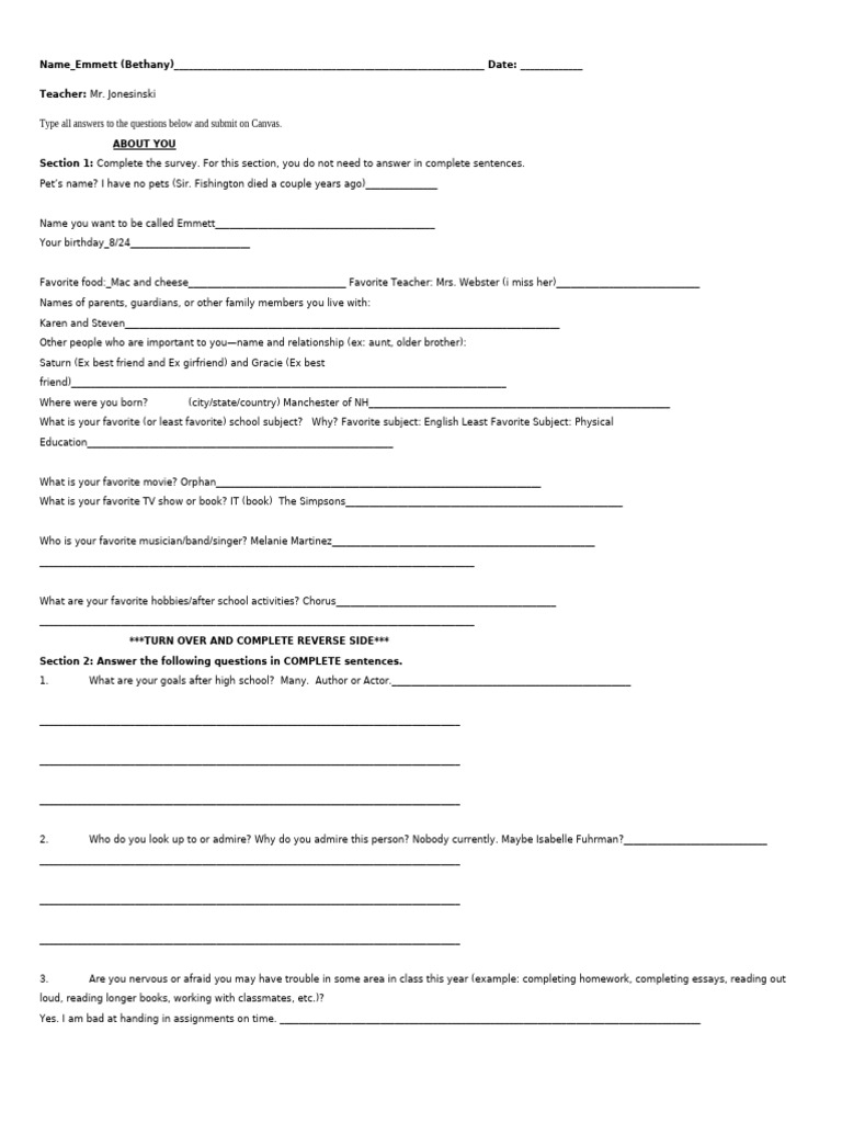 ELA 10 Student Survey 24-1 | PDF