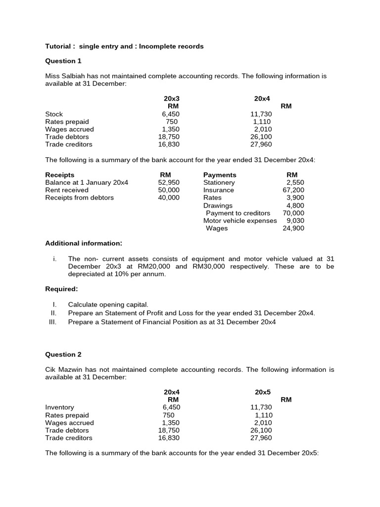 Tutorial Single Entry and Incomplete Records | PDF