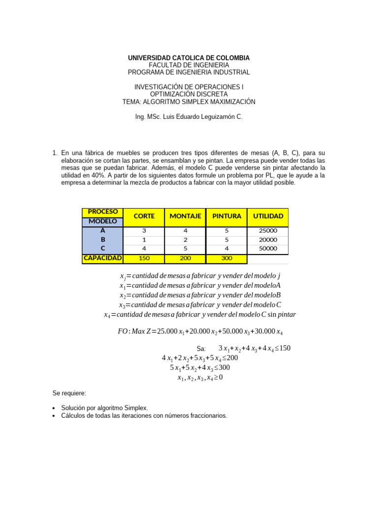 Taller1-simplex-Investigación de Operaciones-2024 | PDF