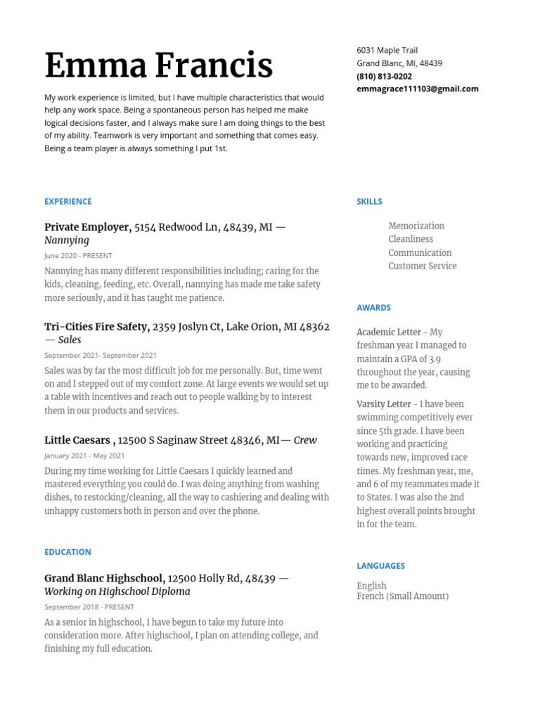 Emma Francis - Resume | PDF