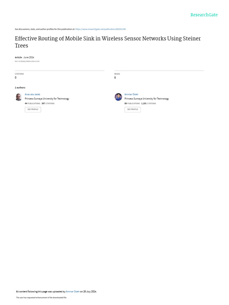 Effective Routing of Mobile Sink in Wireless Sensor Networks Using Steiner Trees | PDF