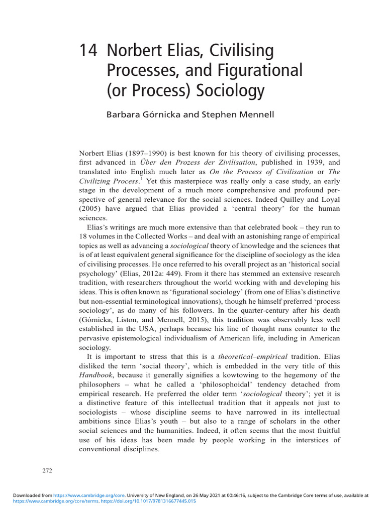 14 Norbert Elias, Civilising Processes, and Figurational (Or Process ...