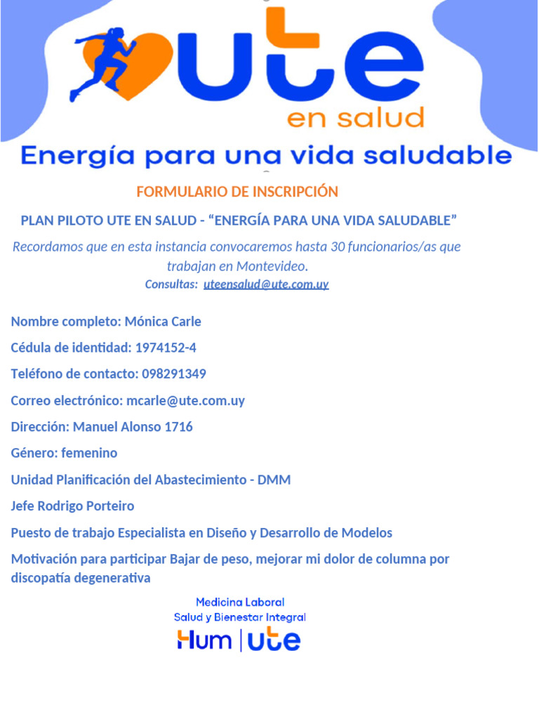 Formulario de Inscripcion Ute en Salud | PDF