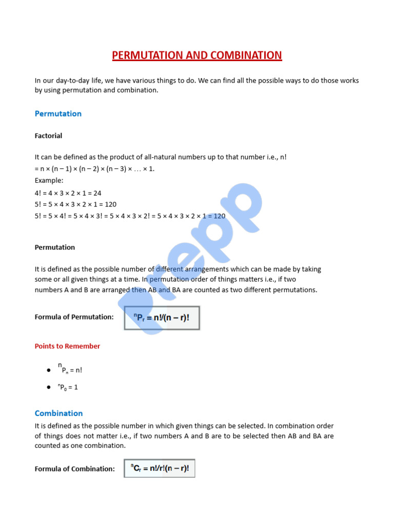 PERMUTATION AND COMBINATION | PDF