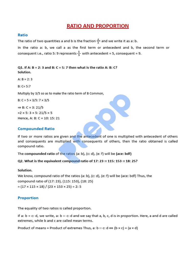 RATIO AND PROPORTION | PDF