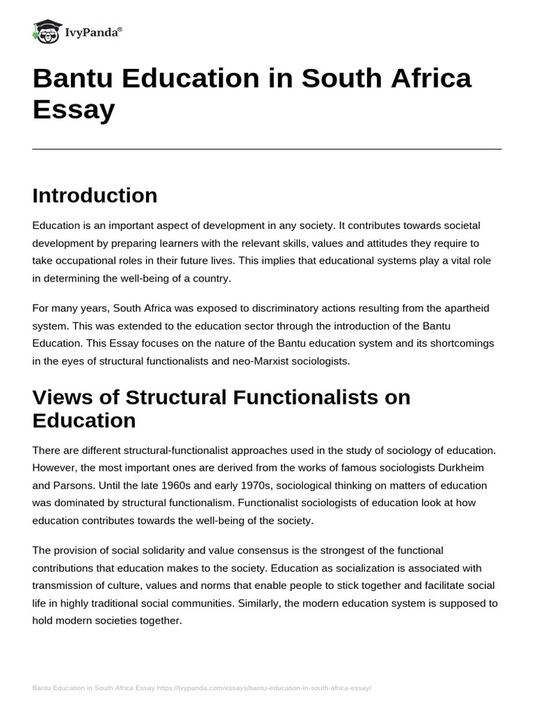 Bantu Education In South Africa Essay Pdf