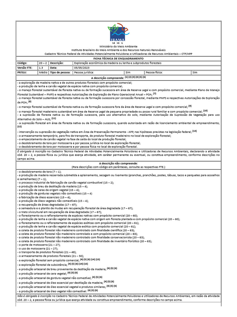 SEI - IBAMA - 15163389 - Ficha Técnica de Enquadramento | PDF
