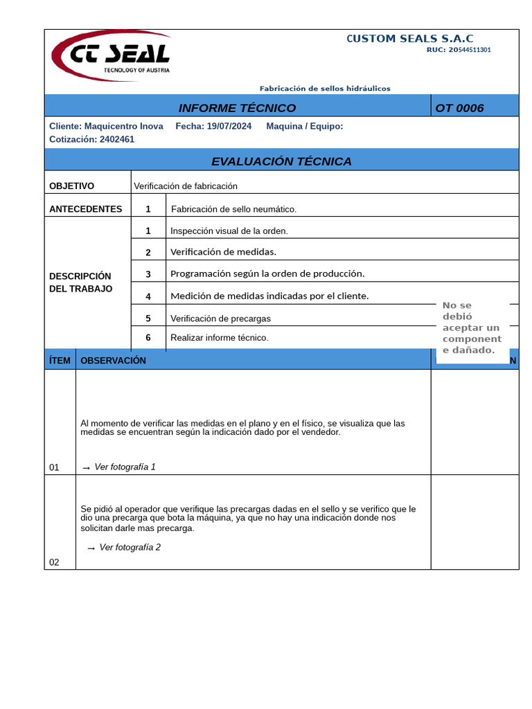 Informe Tecnico 001 | PDF
