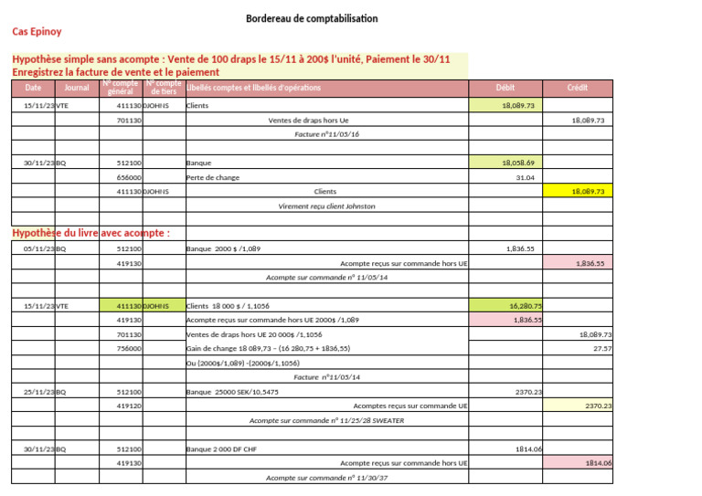 Bordereau de Comptabilisation Cas Facture en Devises | PDF