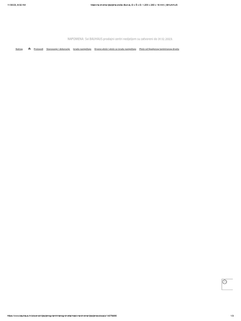 Masivna Drvena Lijepljena Ploča (Bukva, D X Š X D - 1.200 X 250 X 18 MM) - BAUHAUS | PDF