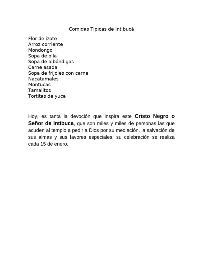 Comidas Tipicas de Intibucá | PDF