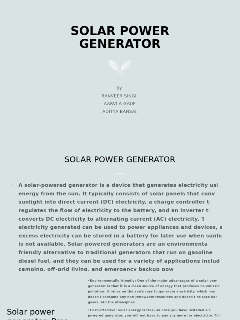 Solar Power Generator | PDF
