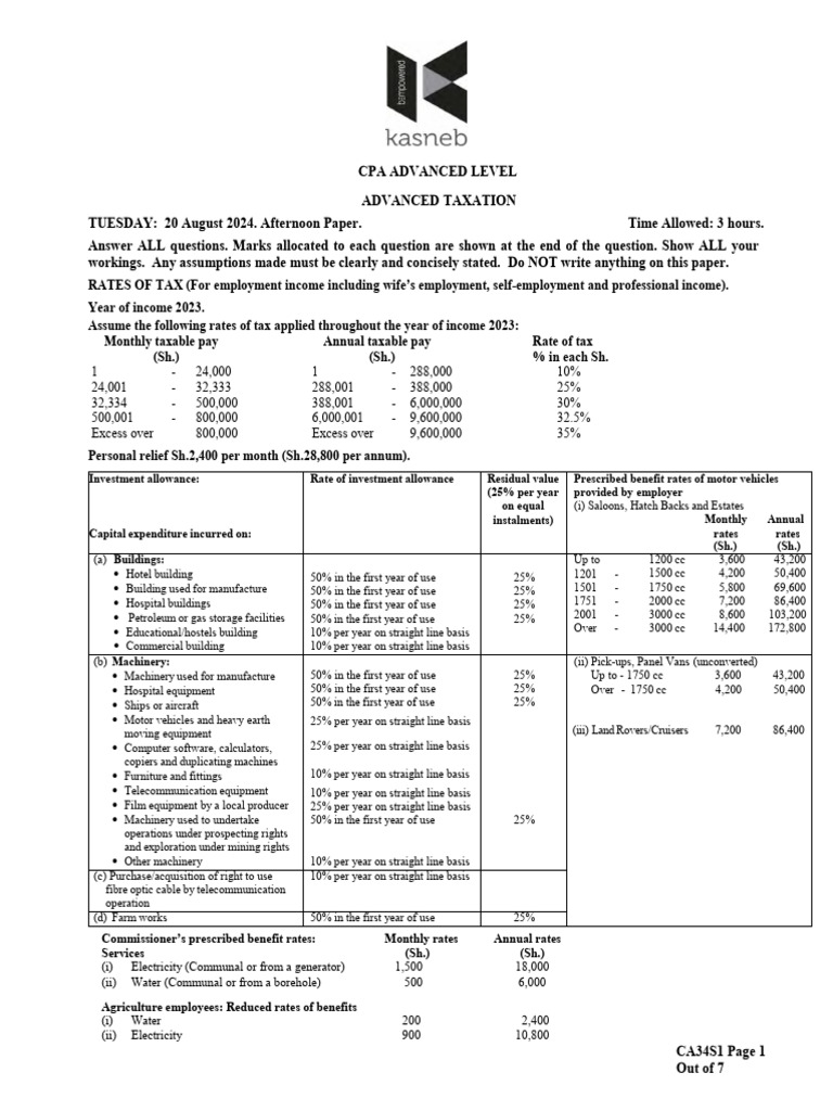 Advanced Taxation Past Papers Combined 2024 | PDF