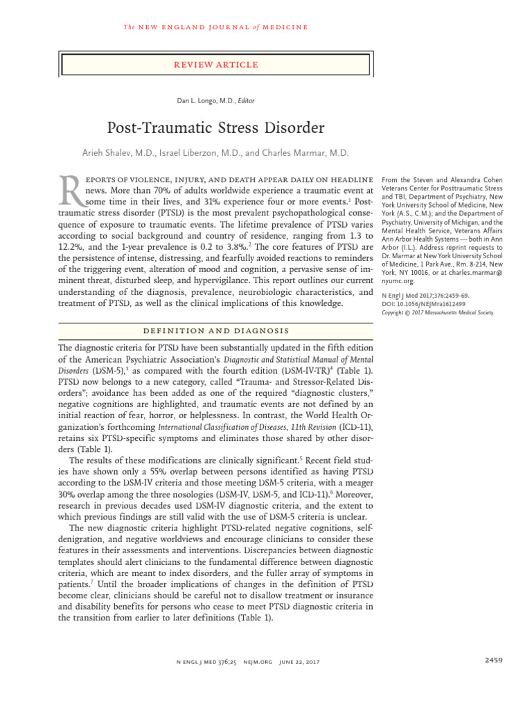 Shalev, 2017. PTSD NEJM Review | PDF