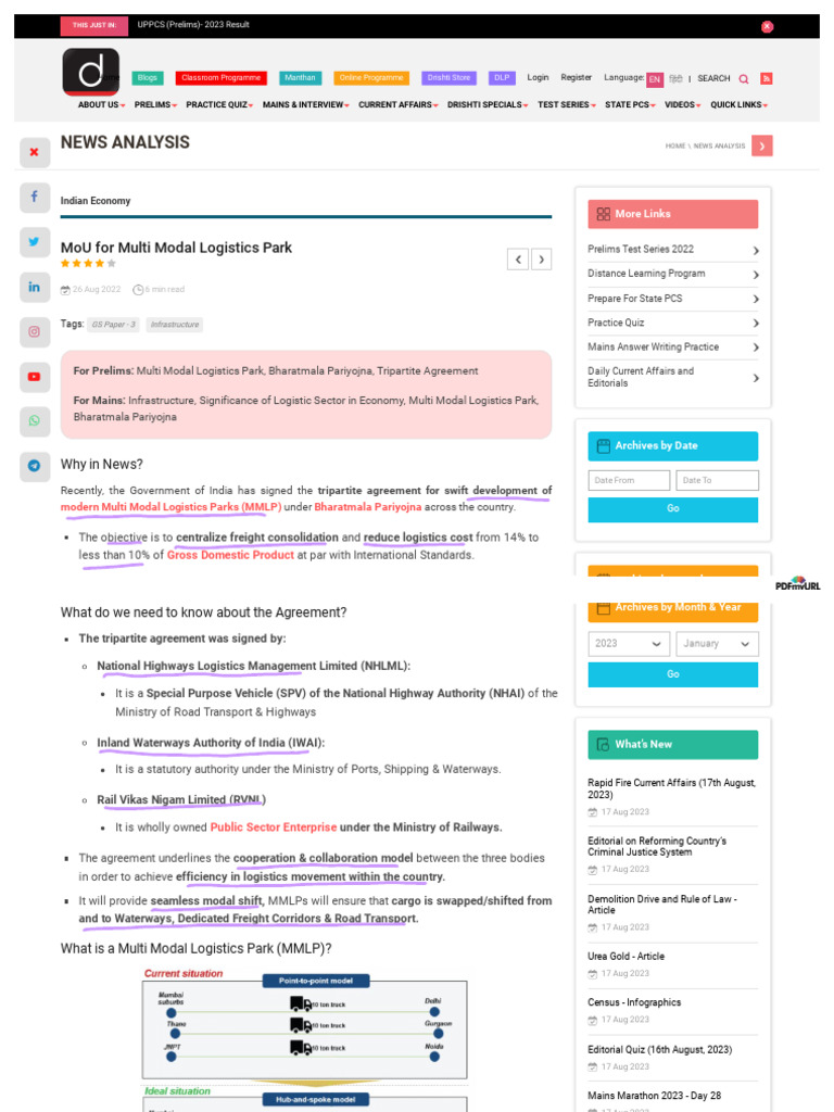 MoU For Multi Modal Logistics Park | PDF | Transport