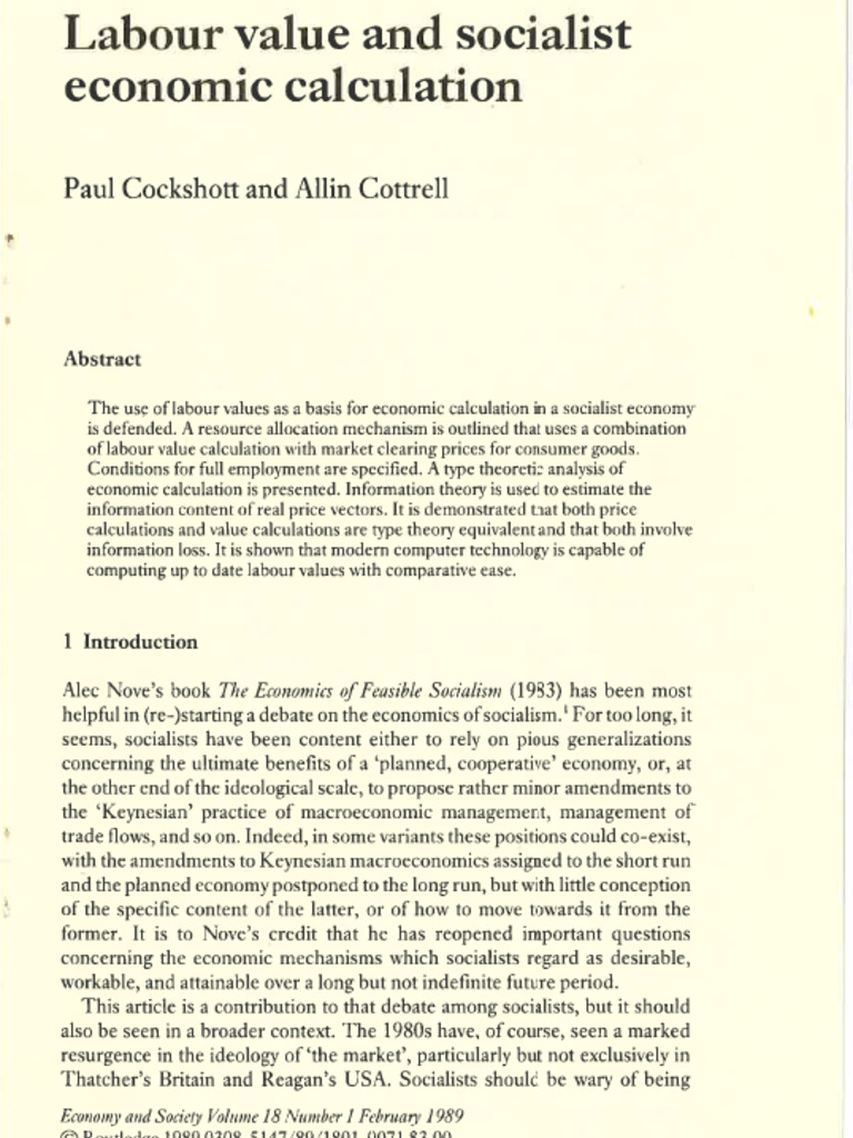 Labour Value and Socialist Economic Calculation | PDF