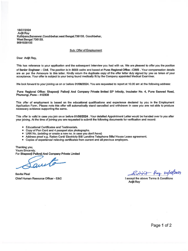 Offer Letter SPL | PDF