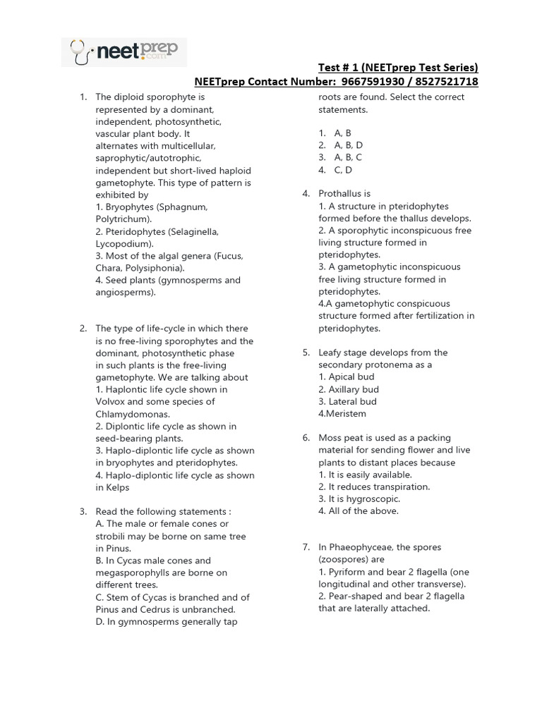 @NEETpassionate Test #1 NEETprep 2020 | PDF
