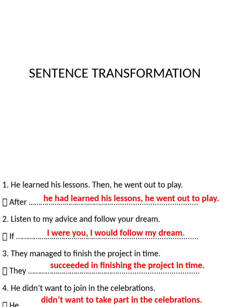 Sentence Transformation - Key | PDF