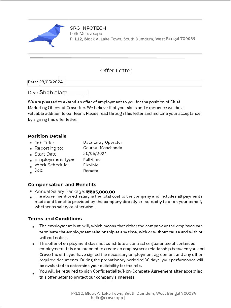 Job-Offer-Letter-Sample-Format - 1 - PDF | PDF