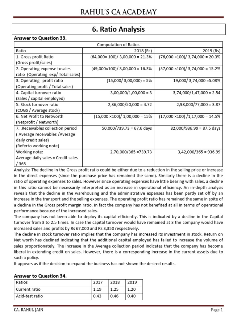 Ratio Analysis | PDF
