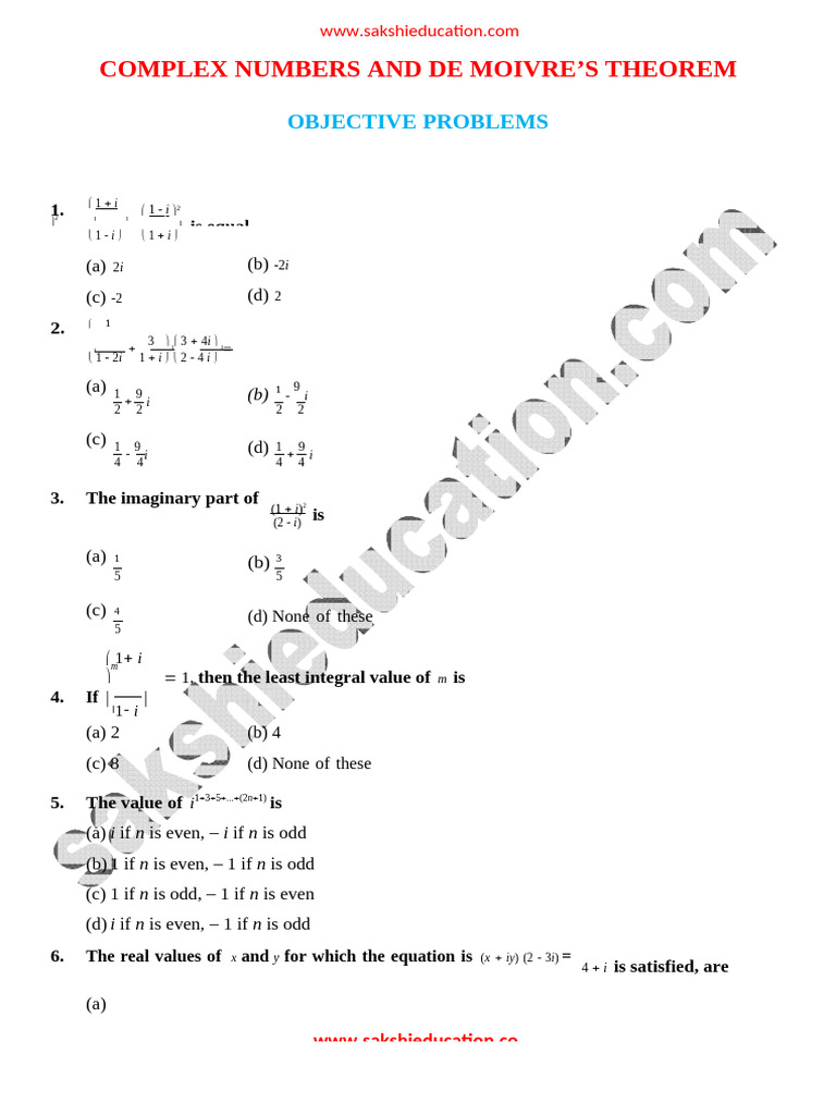 Complex Numbers de Moivre Theorem | PDF