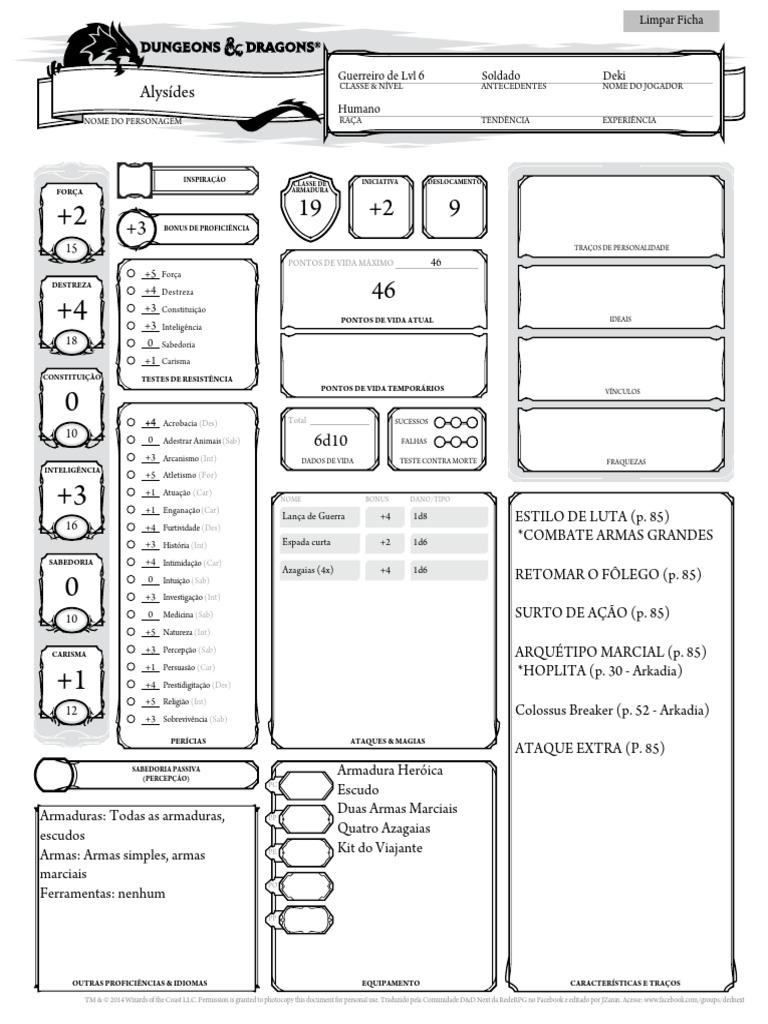 Ficha Guerreiro LVL 6 | PDF