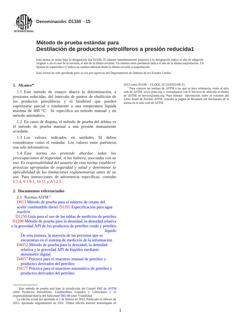 D1160-15 Método de Prueba Estándar para | PDF