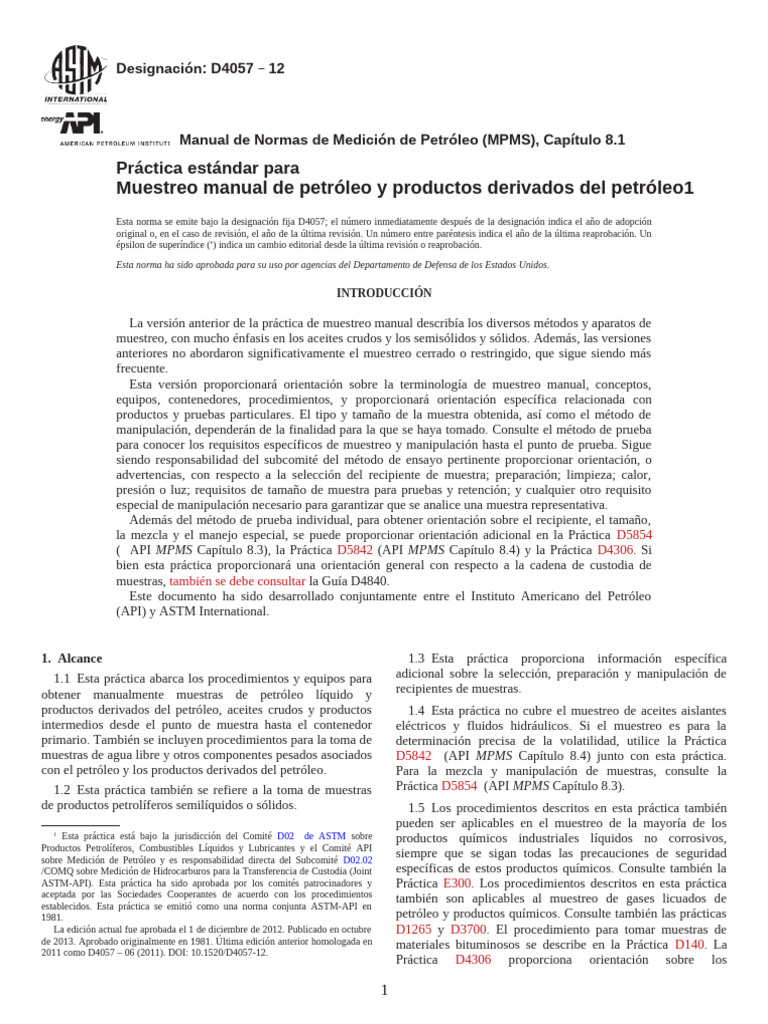 D4057 12 Práctica Estándar para Muestreo Manual de Petróleo y Productos ...