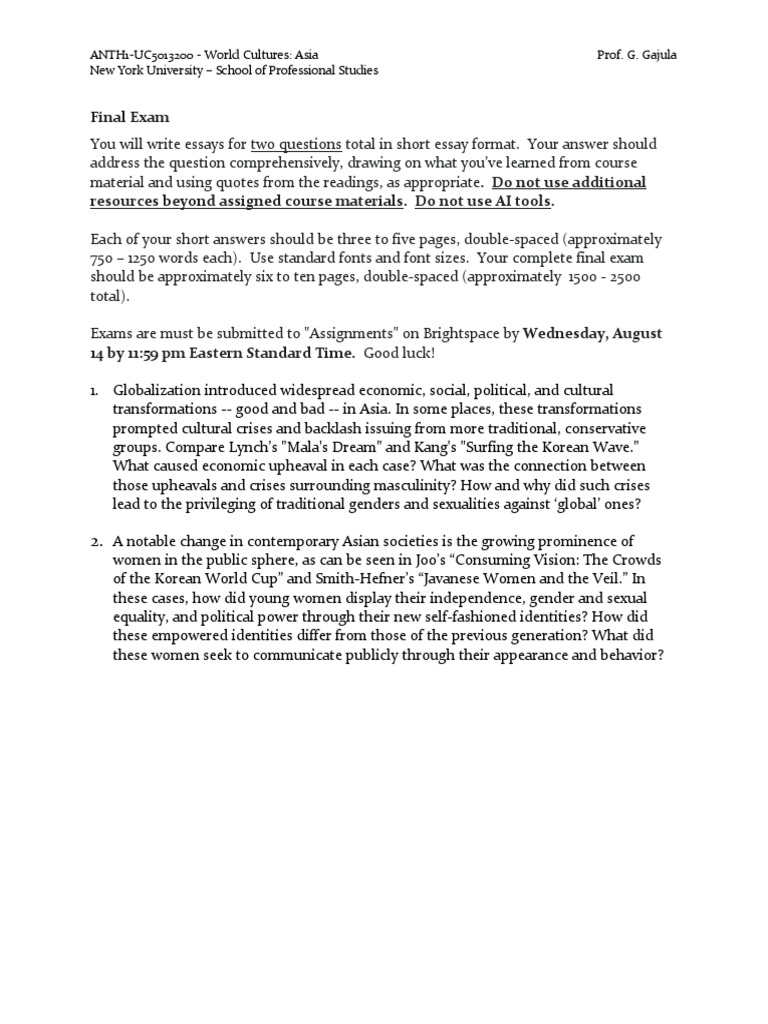 World Cultures - Asia - Final Exam | PDF