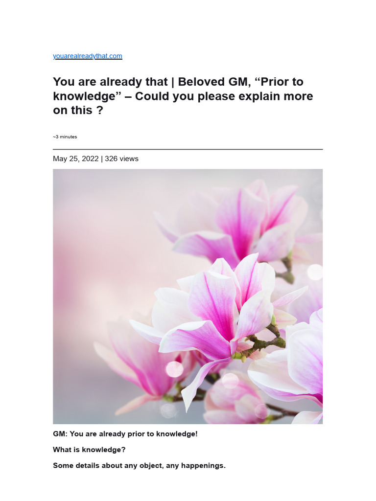 Prior To Knowledge Could You Please Explain More On This | PDF